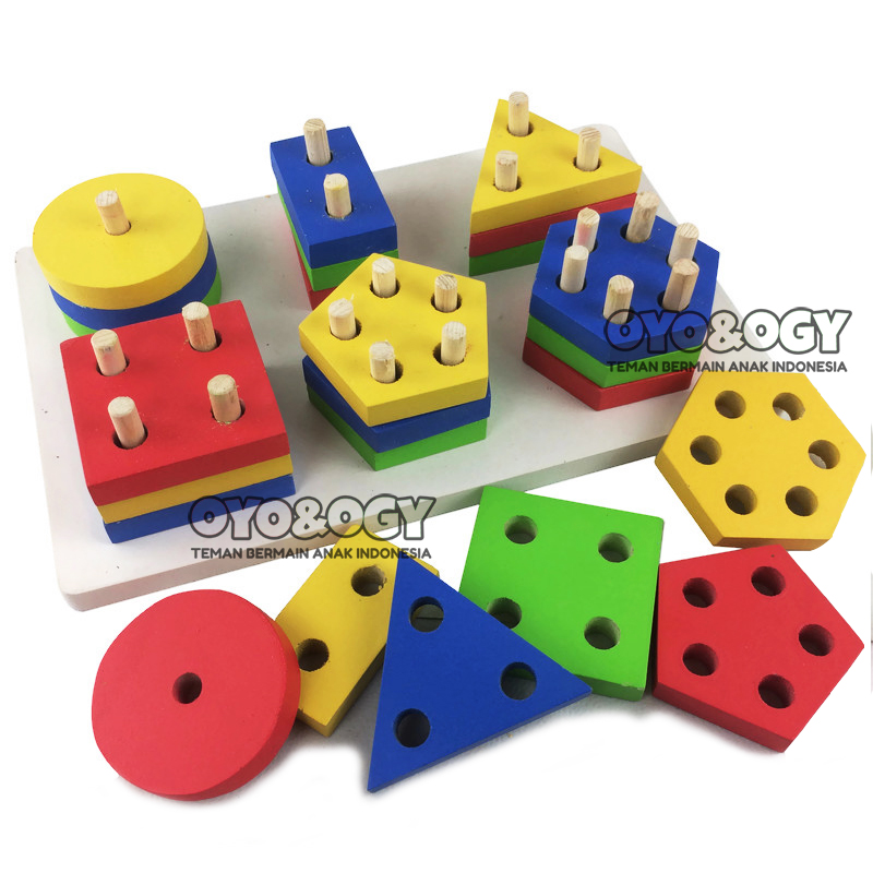 Mainan Edukasi Anak Basic Shape Kayu Balok Geo Geometri 6 Bentuk Warna ...