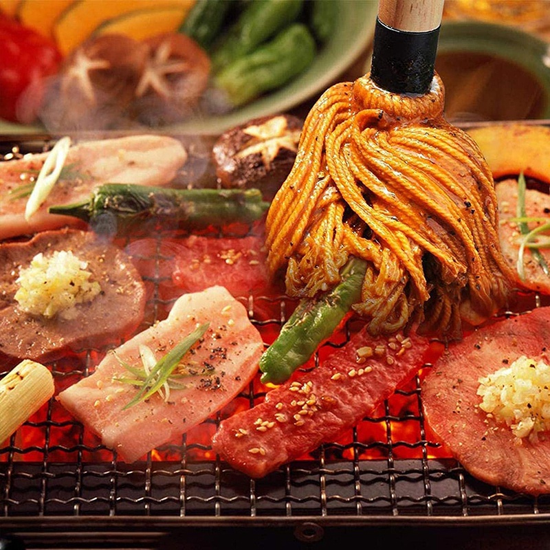 1 Pack Grill Basting Mop Wooden Long Handle with 2 Extra Replacement ...