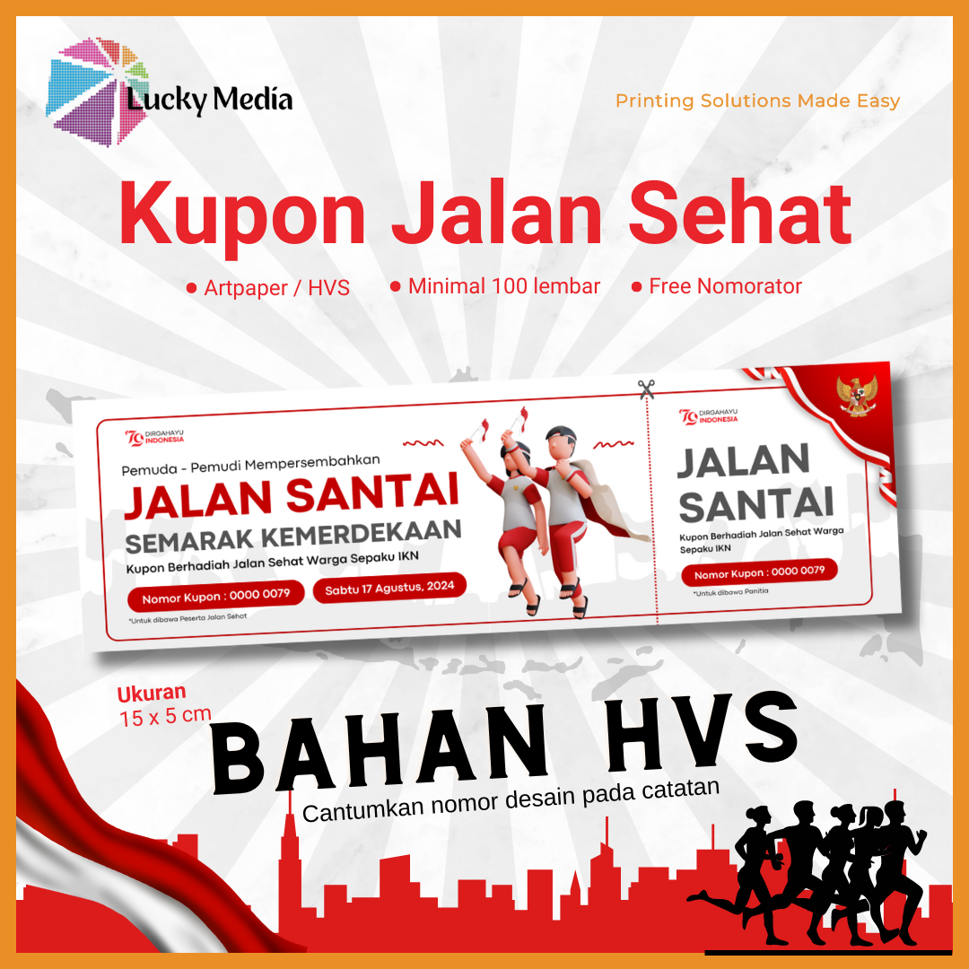 Kupon Jalan Santai Agustusan HUT RI 79 Lomba Jalan Sehat Custom Full Color 17 Agustus 2024 ...