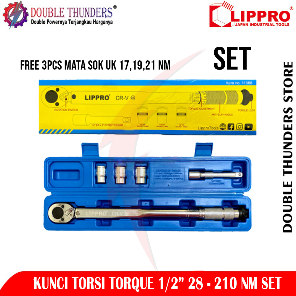 Lippro 11068 1/2" 28-210NM Torque Wrench Set Kunci Torsi Moment ...