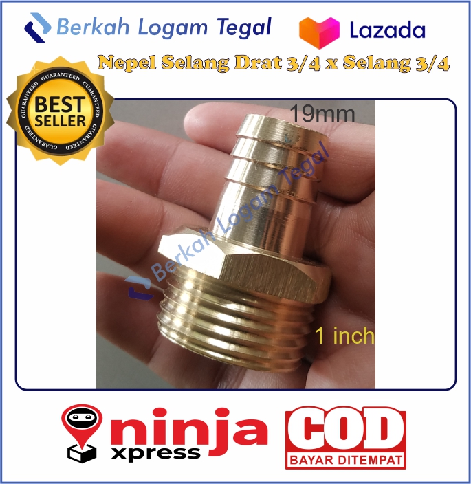 Nepel Selang Drat Luar 1 inch x 3/4 (19mm Selang) Kuningan Asli ...