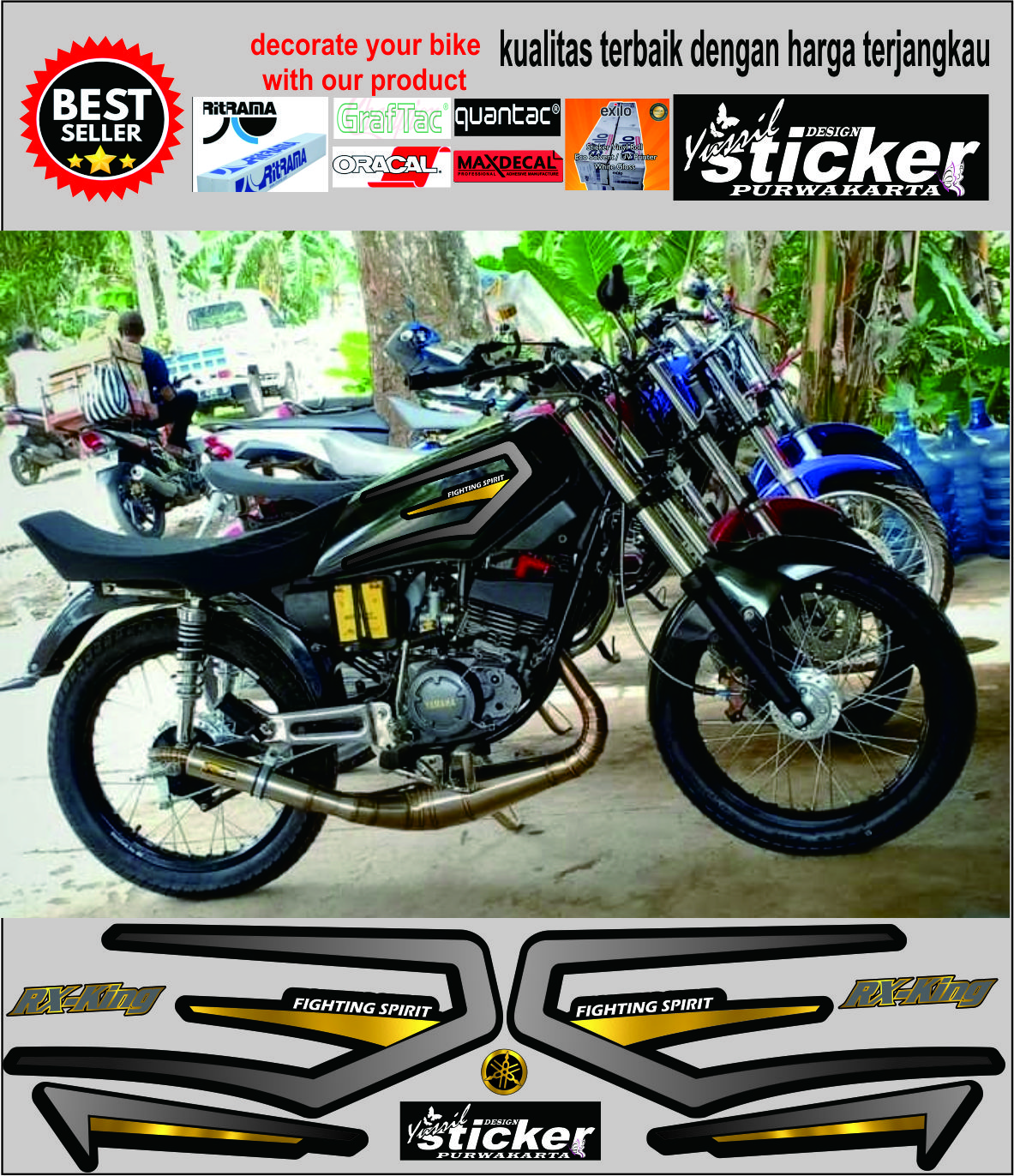 Striping Lis Sticker Standar Yamaha RX-KING 2002 Gold silver Striping ...