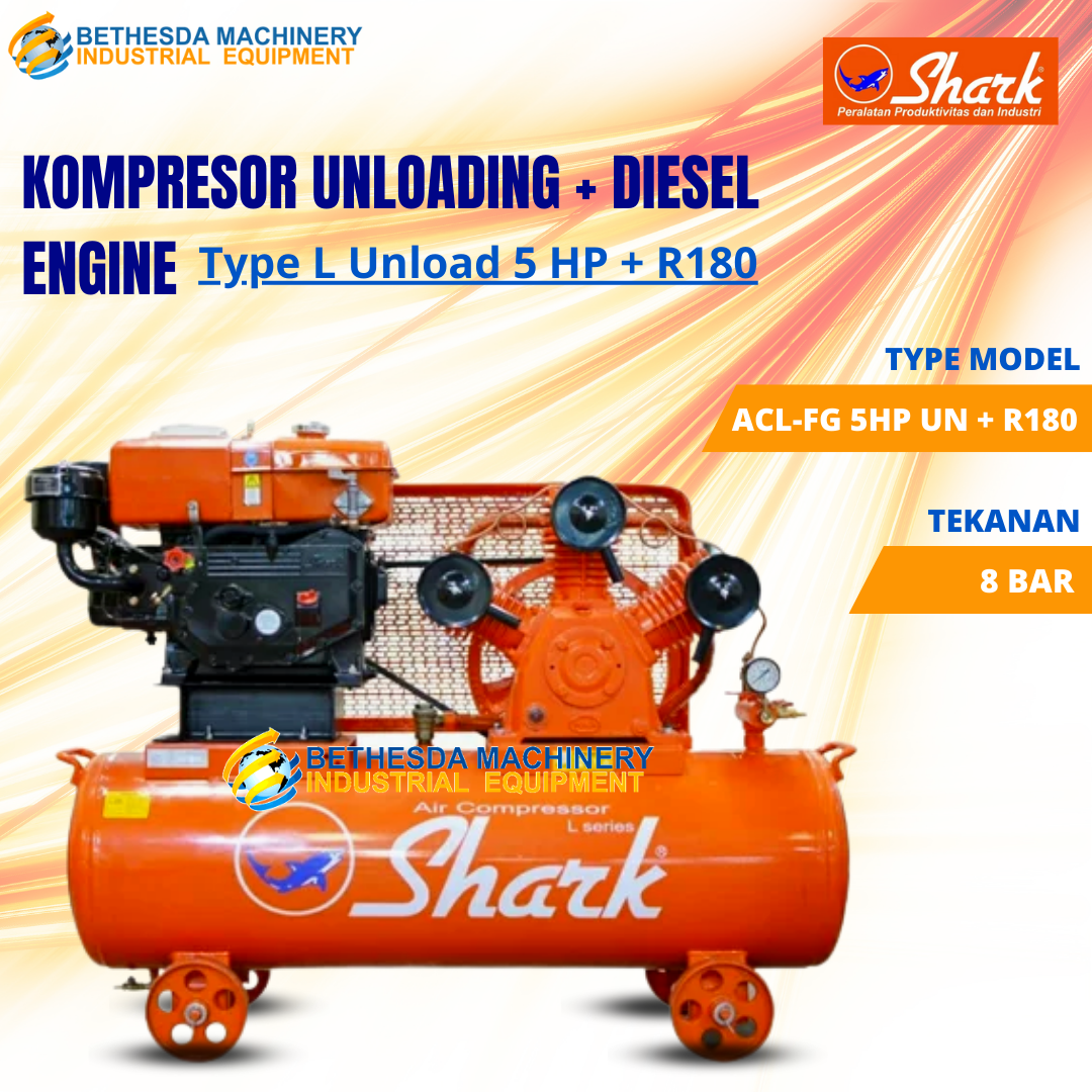 Kompresor Angin Shark Unload 5HP + R180 - Air Compressor 5 Hp/pk 8 Bar ...