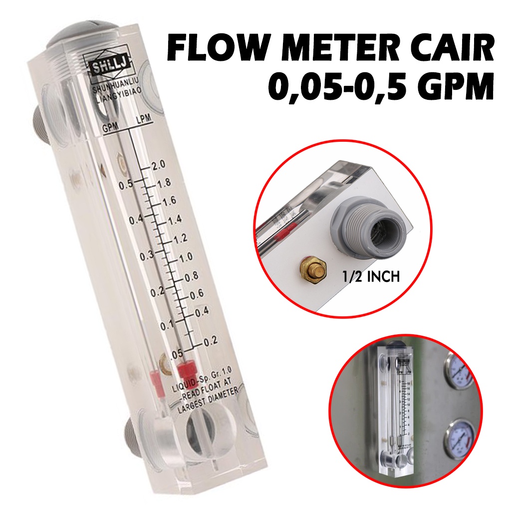 Rotameter Air Flowmeter cairan 0,05 - 0,5 GpM rota meter liquid 0,5 G/M ...