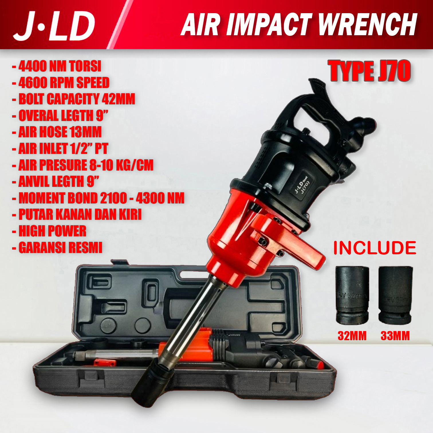 Impact Angin 1inch JLD J70 Composite Air Impact Wrench Pembuka Baut ...