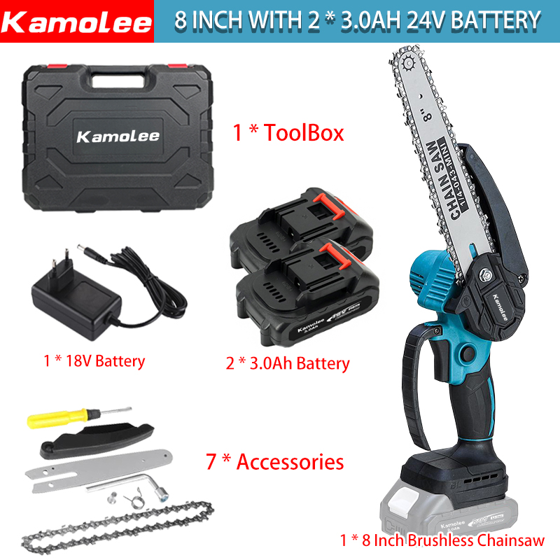 Kamolee Tool 24V 8 Inch Brushless Cordless Chain Saw 2000W Mini Genggam ...