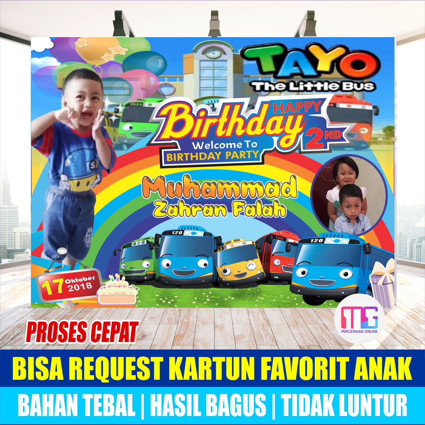 Cetak Spanduk Ulang tahun tema tayo - backdrop ultah anak bus tayo ...