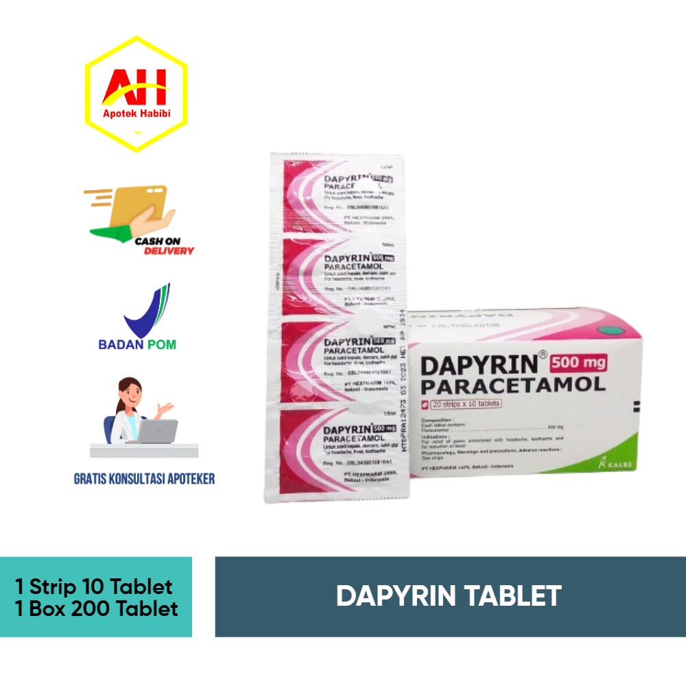 DAPYRIN 500 MG 1 BOX ISI 20 LEMBAR DAPIRIN DAVIRIN DAPYRIN OBAT DEMAM ...