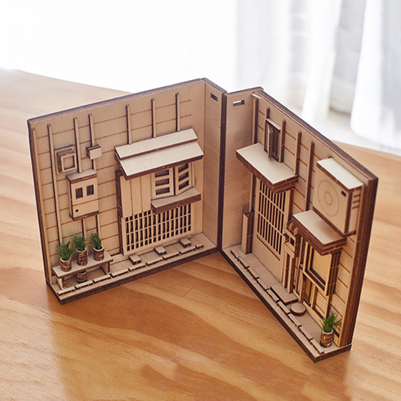 Wooden Book Nook Inserts Art Bookends DIY Bookshelf Decor Stand ...