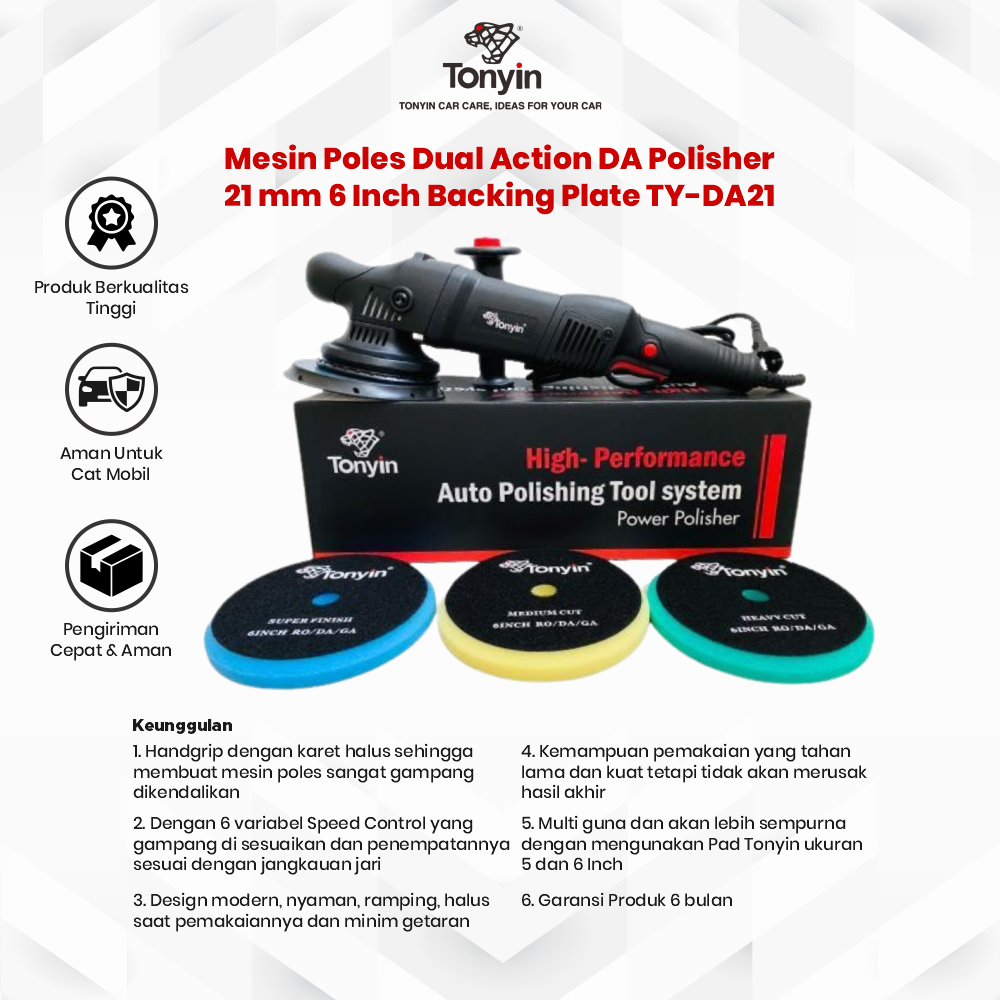 Mesin Poles Dual Action DA Polisher 21 mm 6 Inch Backing Plate TY-DA21 ...