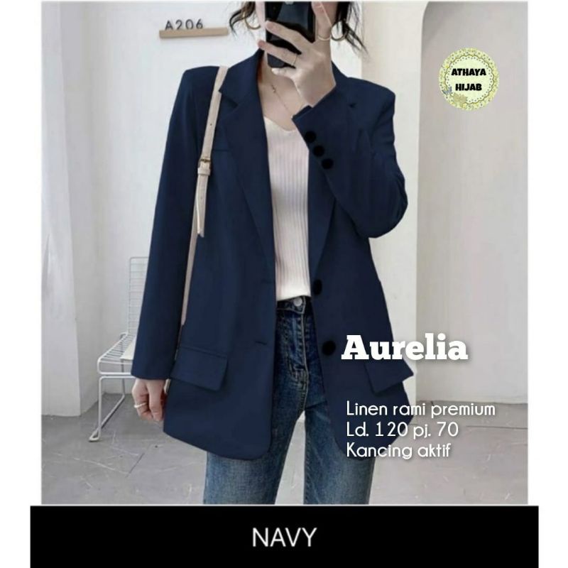 Blazer Jumbo Wanita Modern Linen Rami LD 120 Aurelia Jas Wanita Muslim Hijab Modern Polos Lengan ...