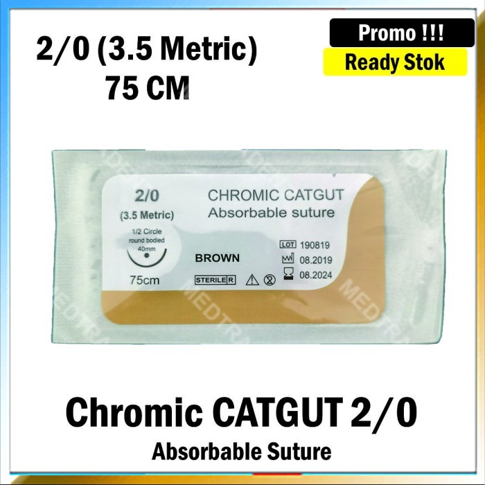 Benang Chromic Catgut 2/0 ONEMED + Jarum l Absorbable Suture 1 pc ...