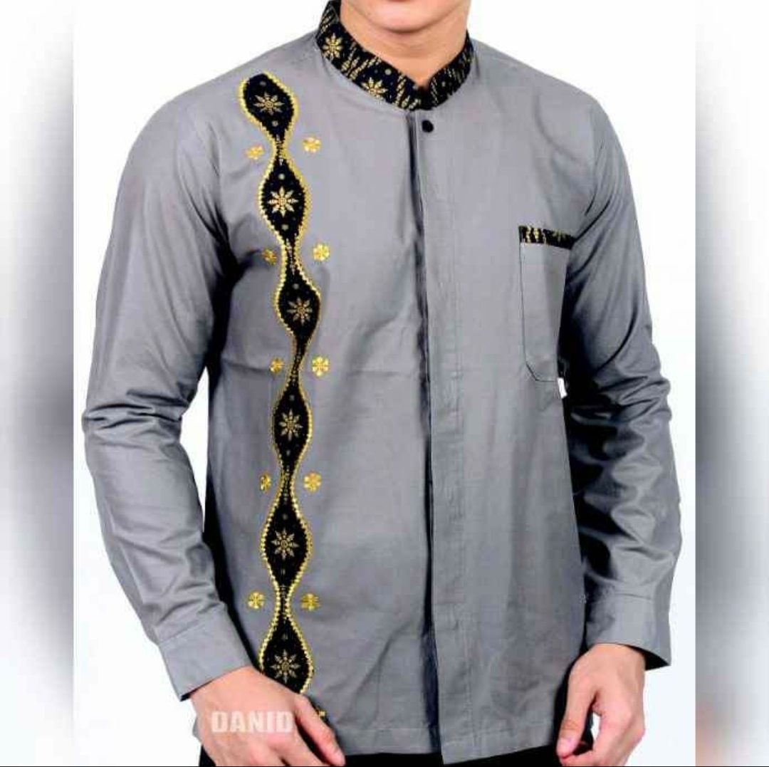 Baju koko batik lengan panjang pria baju muslim pria koko bordir jaitan ...