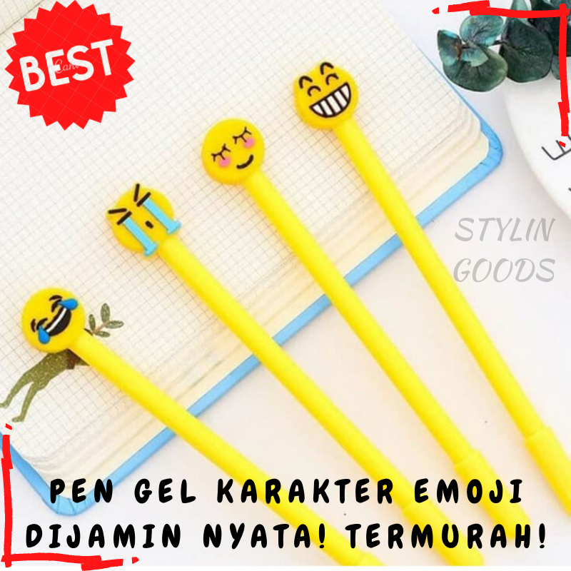 PULPEN GEL KARAKTER BENTUK EMOJI EMOTE EMOTICON PENA LUCU BOLPEN UNIK ...