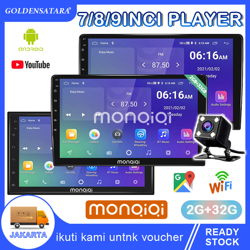 【MONQIQI】Stereo Mobil 7/9/10 inci Universal Head Unit In-Dash Layar IPS 2Din 2G+32G Android 11 ...