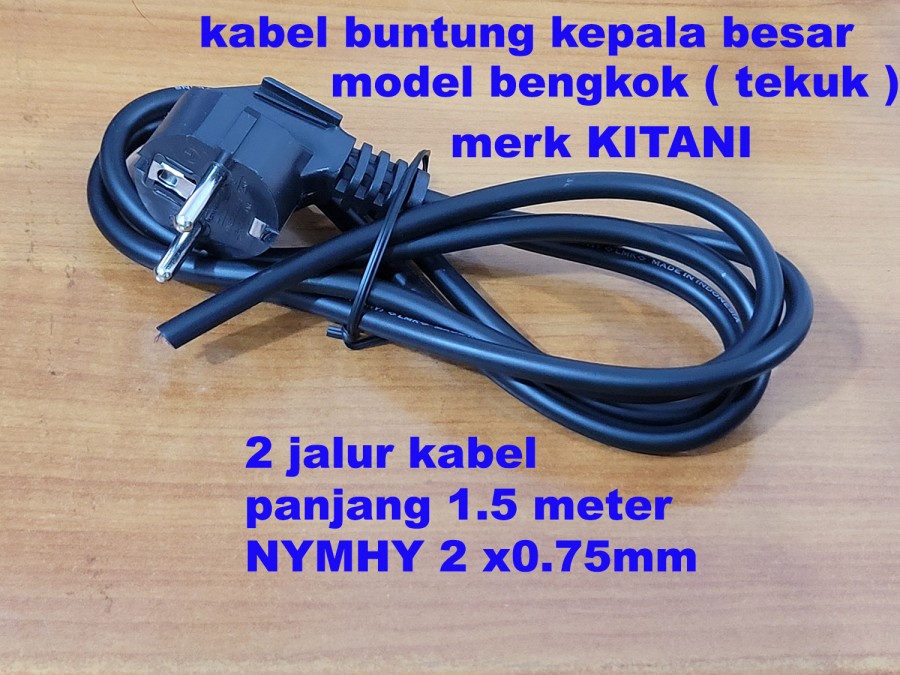kabel buntung kepala besar tekuk 1.5m 2x0,75mm isi 2kabel KITANI NYMHY ...