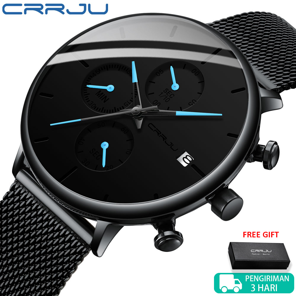CRRJU Jam Tangan Pria, Anti Air Minimalis Arloji Jala Multifungsi ...