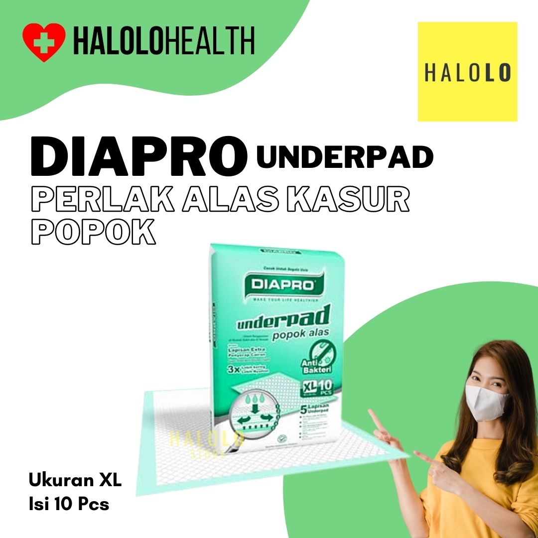 Underpad Diapro Perlak Popok Alas Kasur XL 60 x 90 cm isi 10 Lembar ...