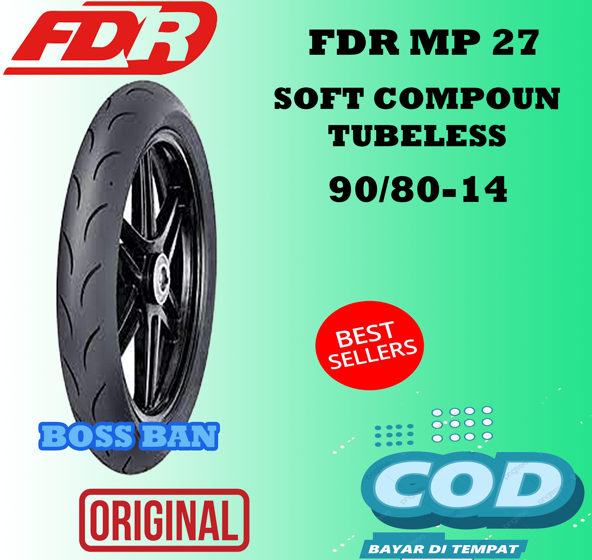 Ban Motor FDR MP 27 90/80-14 Tubeless soft compound Original untuk ...