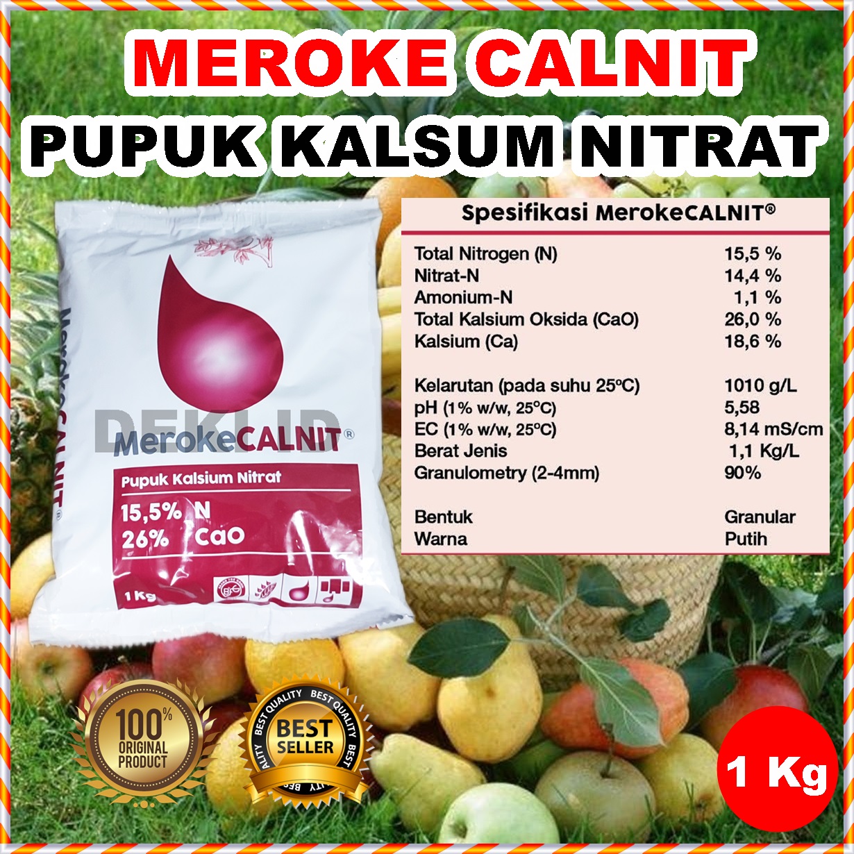 Pupuk Kalsium Nitrat Calnit 1 Kg Calcium Meroke Hidroponik Grade ...