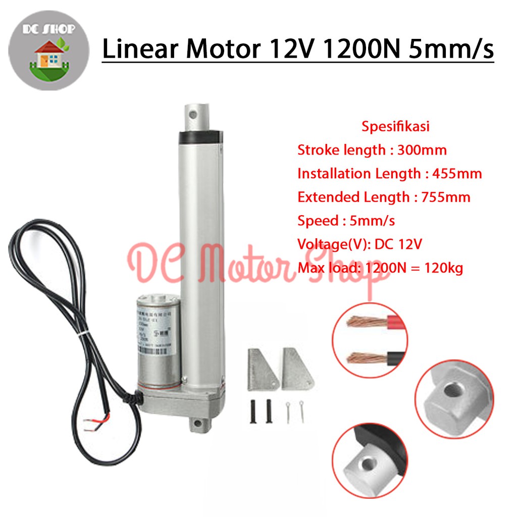 Linear Motor 300mm 12V DC 5mm/s 1200N / 120KG Linear/ Tubular Actuator ...