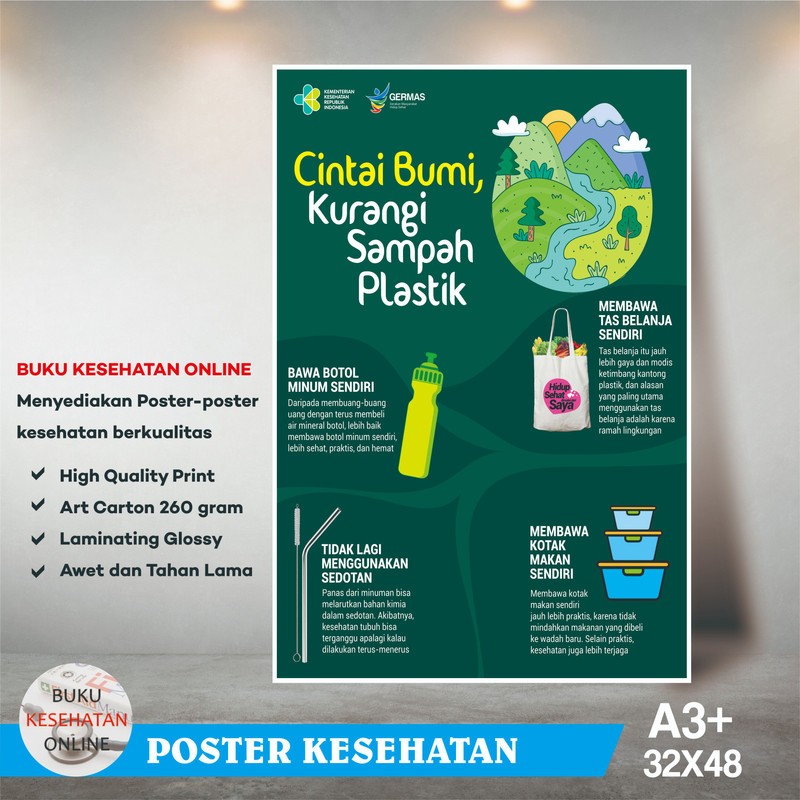 Poster Cintai Bumi Kurangi Sampah Plastik - Laminating Glossy | Lazada ...