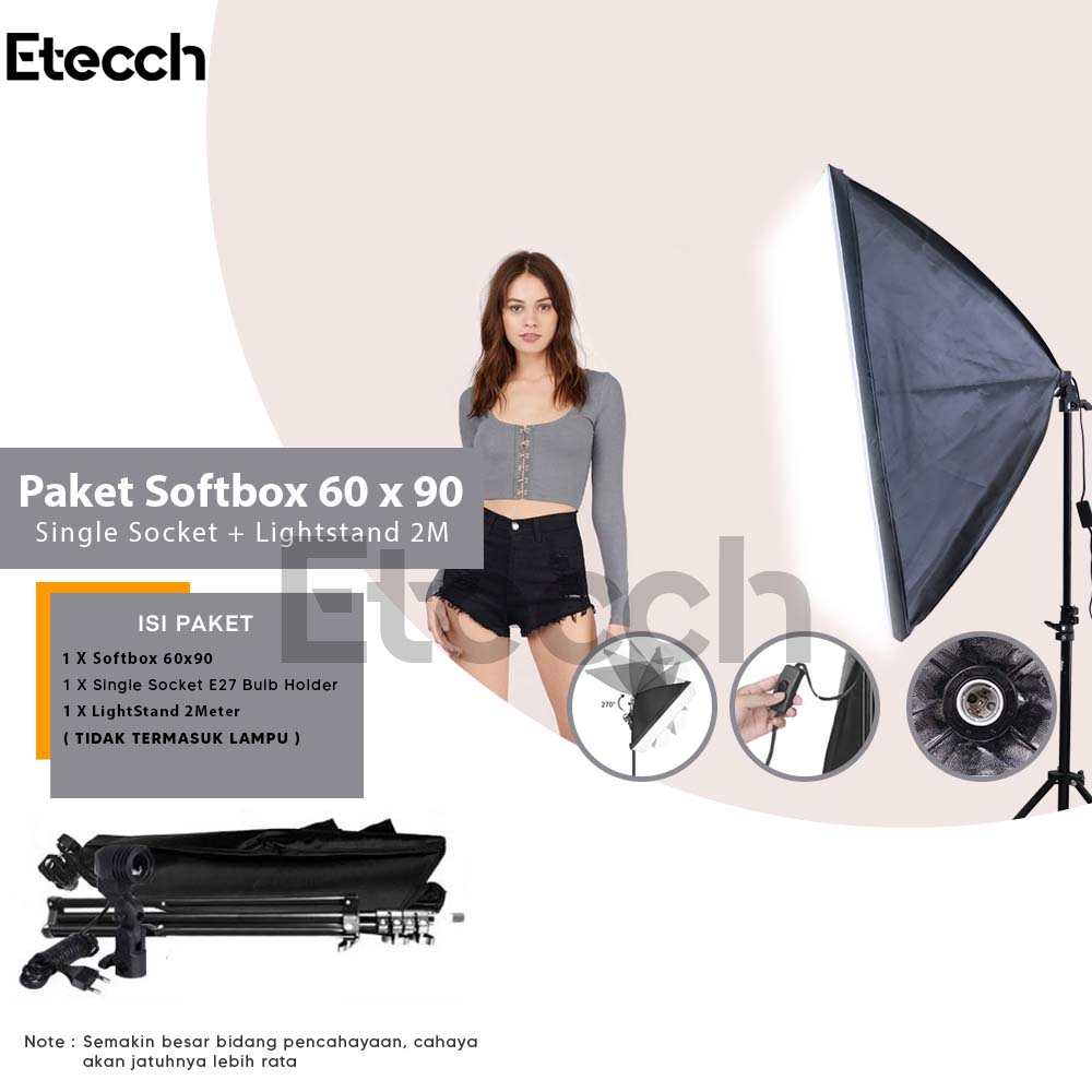 Paket Softbox Lighting E1 60x90 Plus Tripod Konten Kreator Light Stand Lampu Softbox | Lazada ...