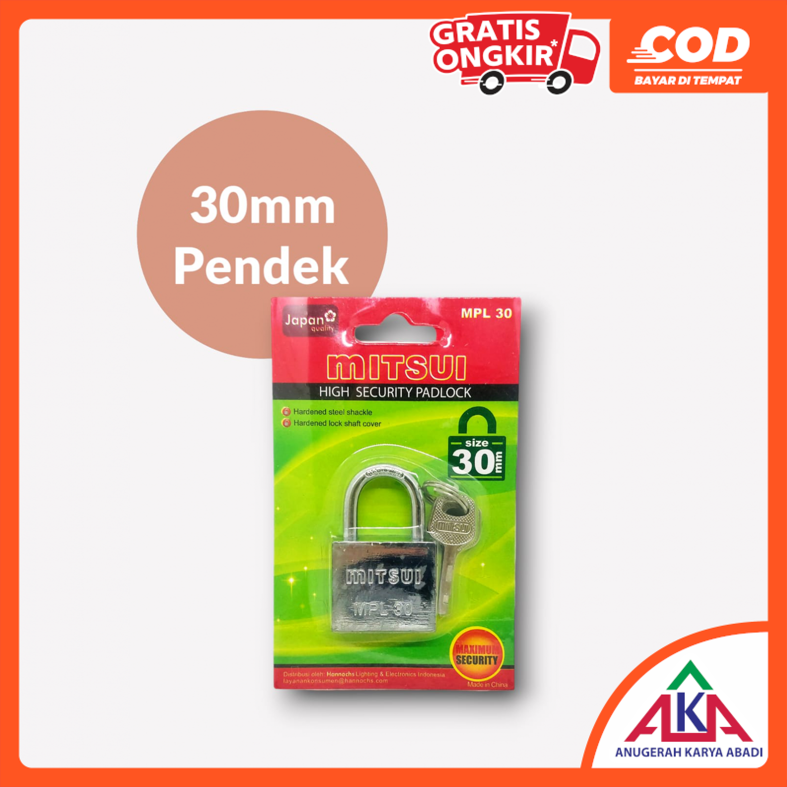 Gembok Pendek MITSUI MPL High Security Padlock 30 / 40 / 50 / 60 mm 3 ...