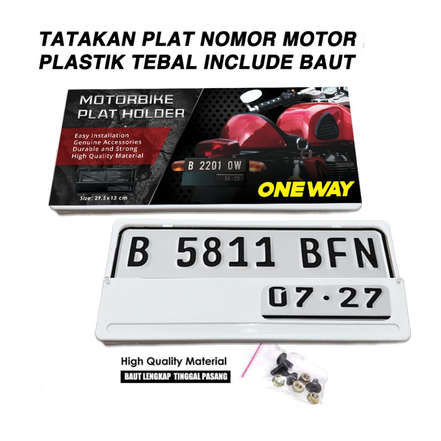 Dudukan Tempat Plat Nomor Motor Frame Cover Plat Motor PUTIH Set Baut ...