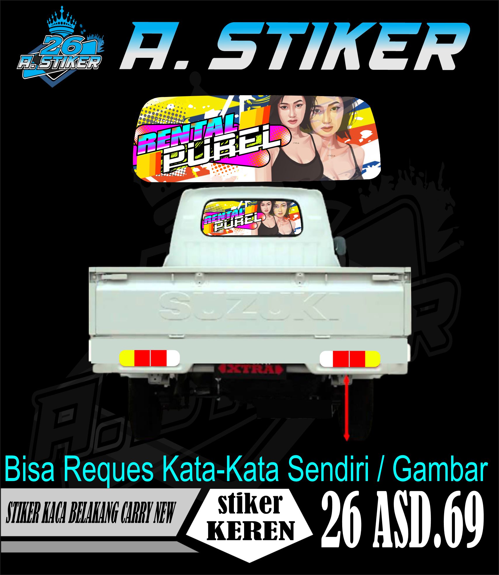 Stiker Kaca Belakang One Way NEW CARRY Pick Up Sticker Cewek Keren ...