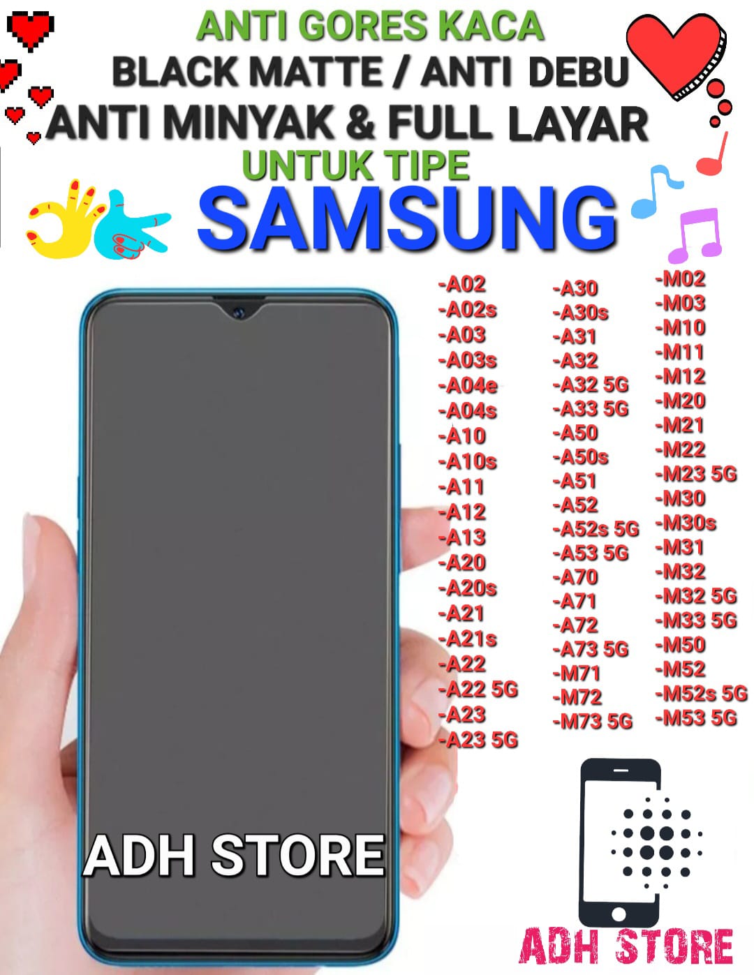 ANTI GORES KACA BLACK MATTE / ANTI MINYAK FULL LAYAR UNTUK TIPE SAMSUNG A02,A02S,A03,A03S,A04S ...