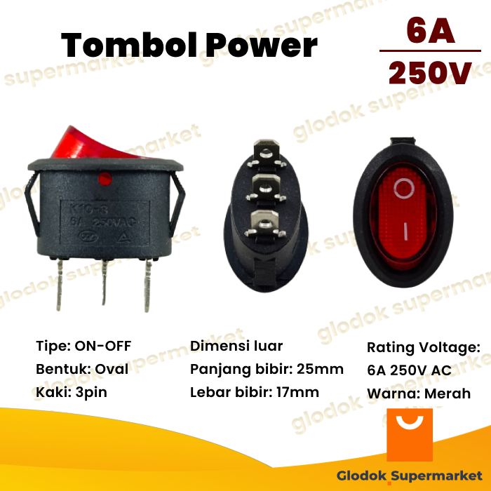 Saklar 3 pin On Off Tombol Oval Rocker Power Switch 3pin | Lazada Indonesia