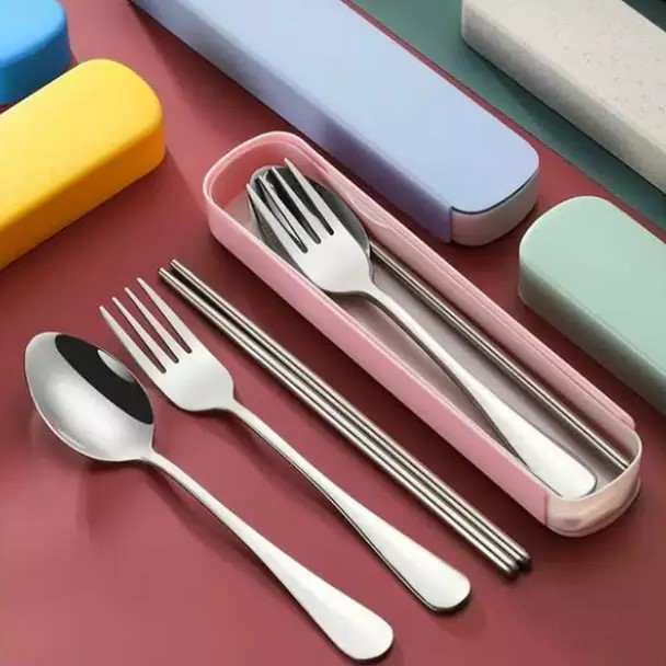 Set Sendok Makan Stainless / Sendok Garpu Sumpit / CUTLERY SET TRAVEL ...