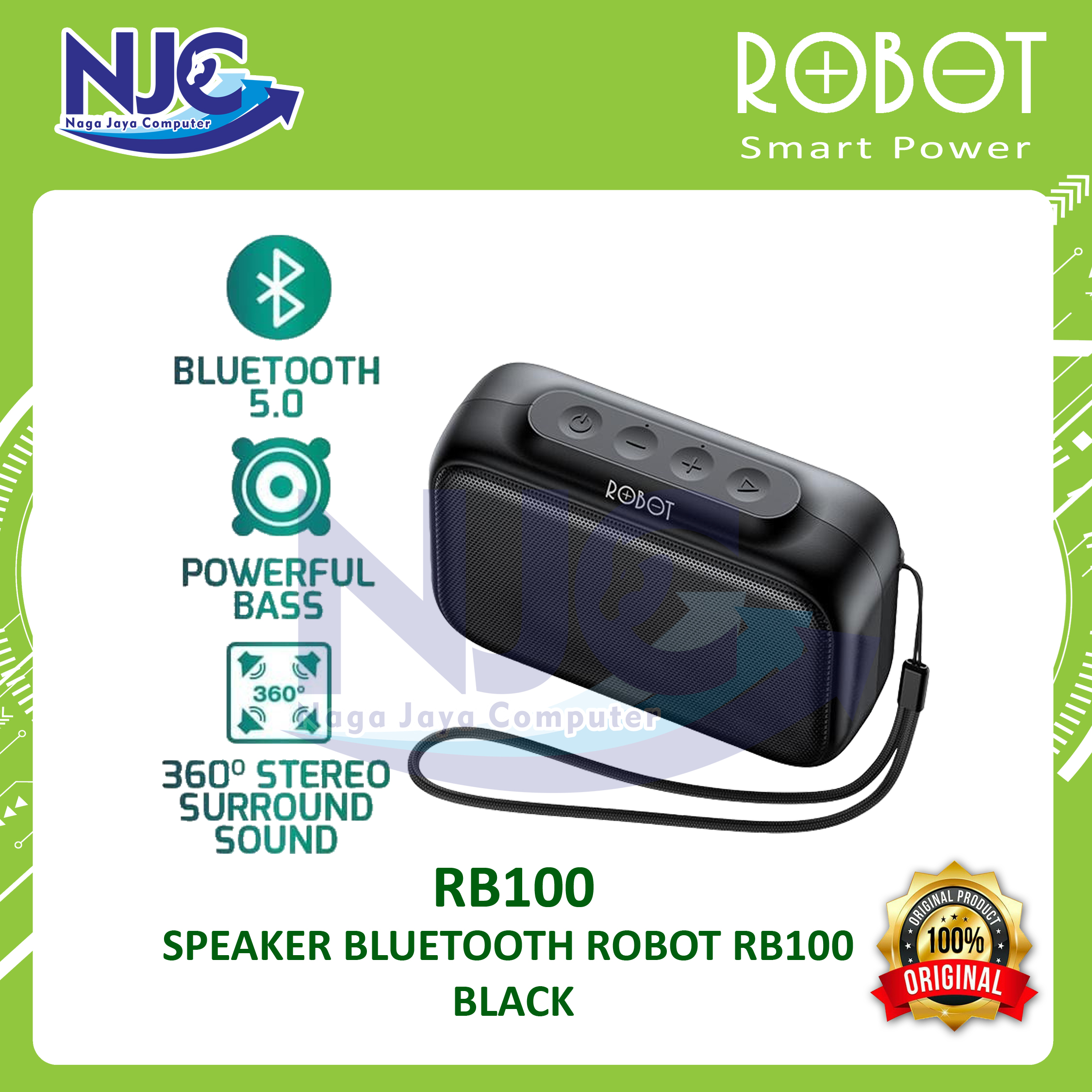 ROBOT RB100 SPEAKER BLUETOOTH 5.0 MINI PORTABLE SUPPORT MICRO SD & USB ...