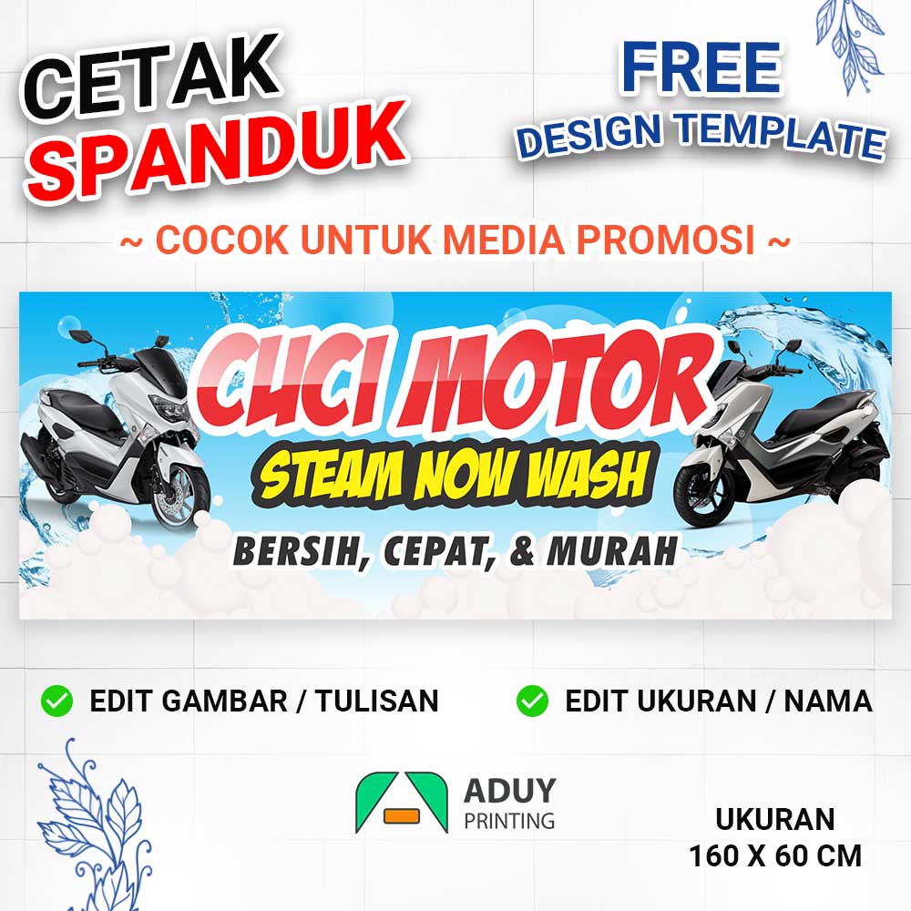 Cetak Spanduk Banner Cuci Motor Steam Wash Ukuran 160x60 Bisa Kustom ...