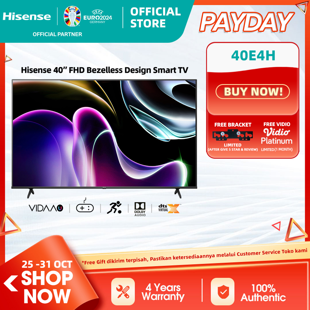 Hisense Smart TV 40 inch FHD Vidaa 40E4H - TV Smart Digital - TV LED - TV Digital - Bezelless ...