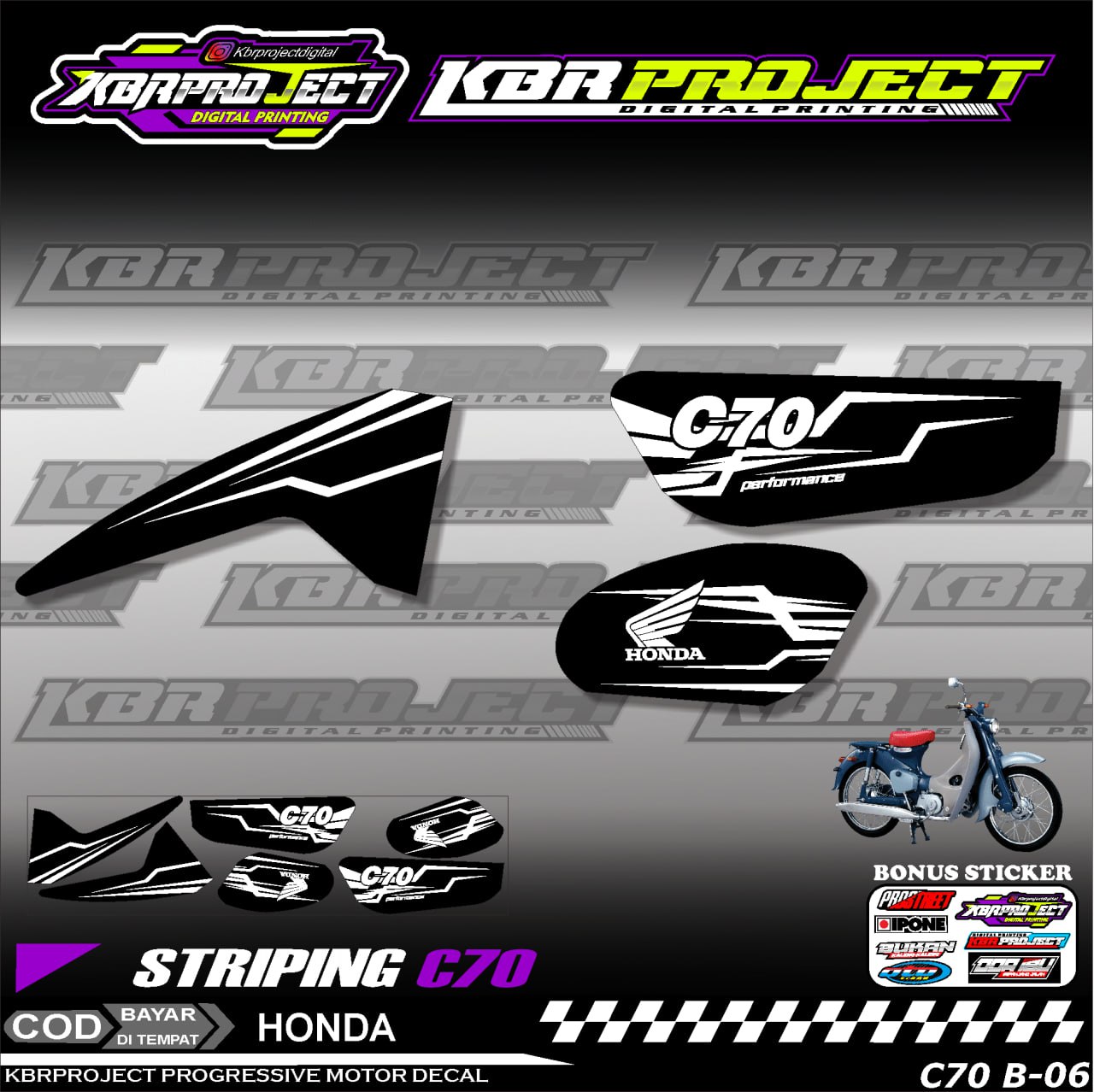 C70 STIKER STRIPING PREMIUM MOTOR KEREN LIS VARIASI C70 STIKER MOTOR HONDA DESAIN RACING B.06 ...