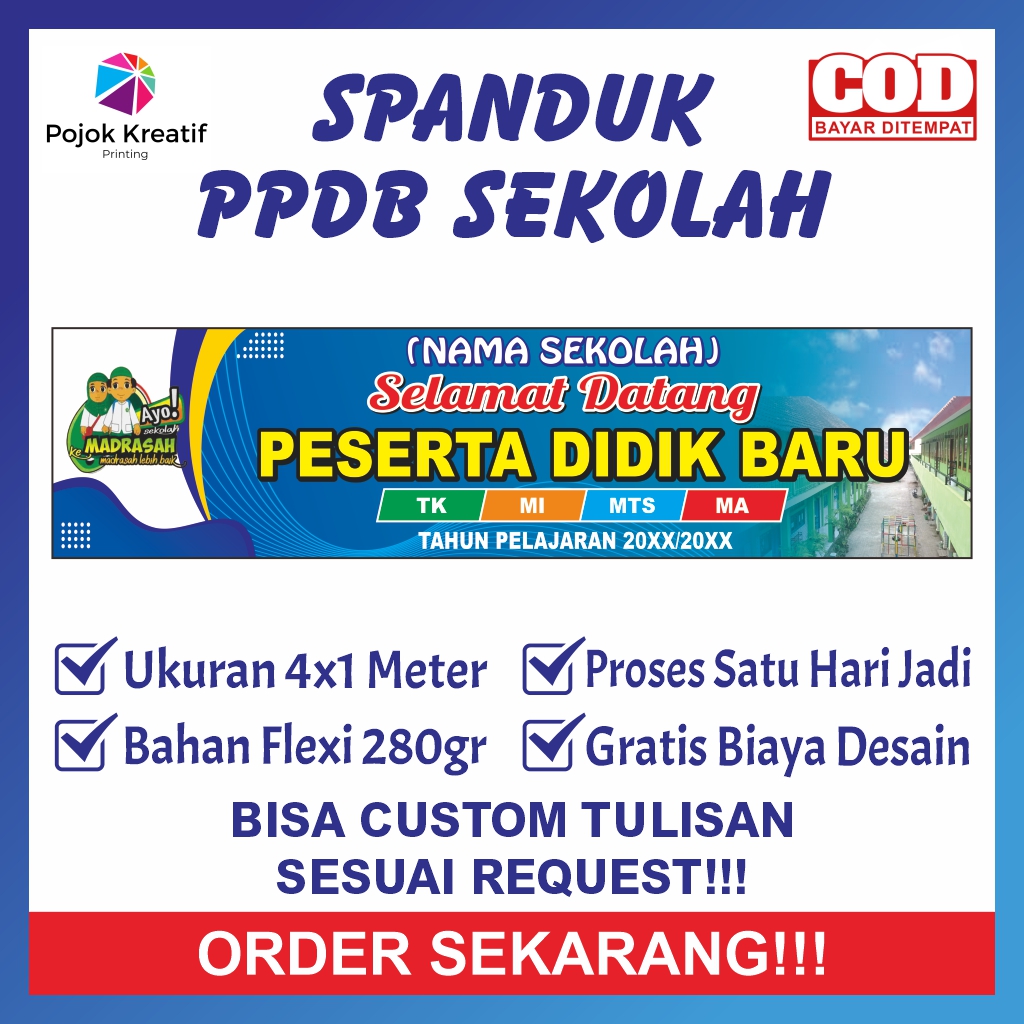 SPANDUK BANNER PPDB PENDAFTARAN SISWA BARU 4x1 Meter MURAH CEPAT CUSTOM ...
