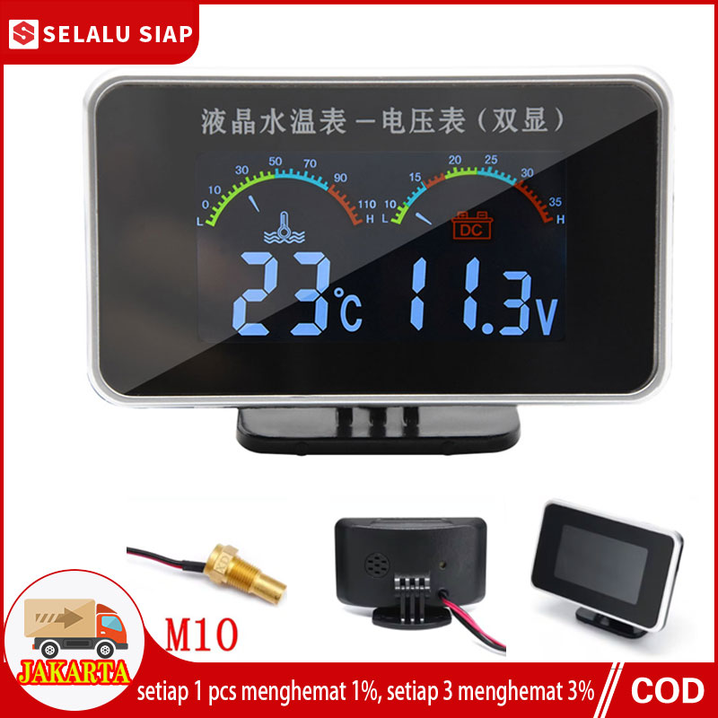 Pengukur Suhu Air Truk Mobil 2 in 1 12V 24V LCD Alat Pengukur Digital ...