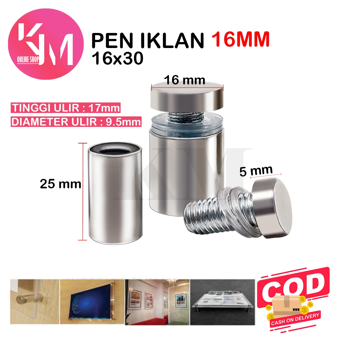 Pen Iklan 16MM Sign Board Stainless Steel / Pen Baut Iklan Kaca Akrilik ...