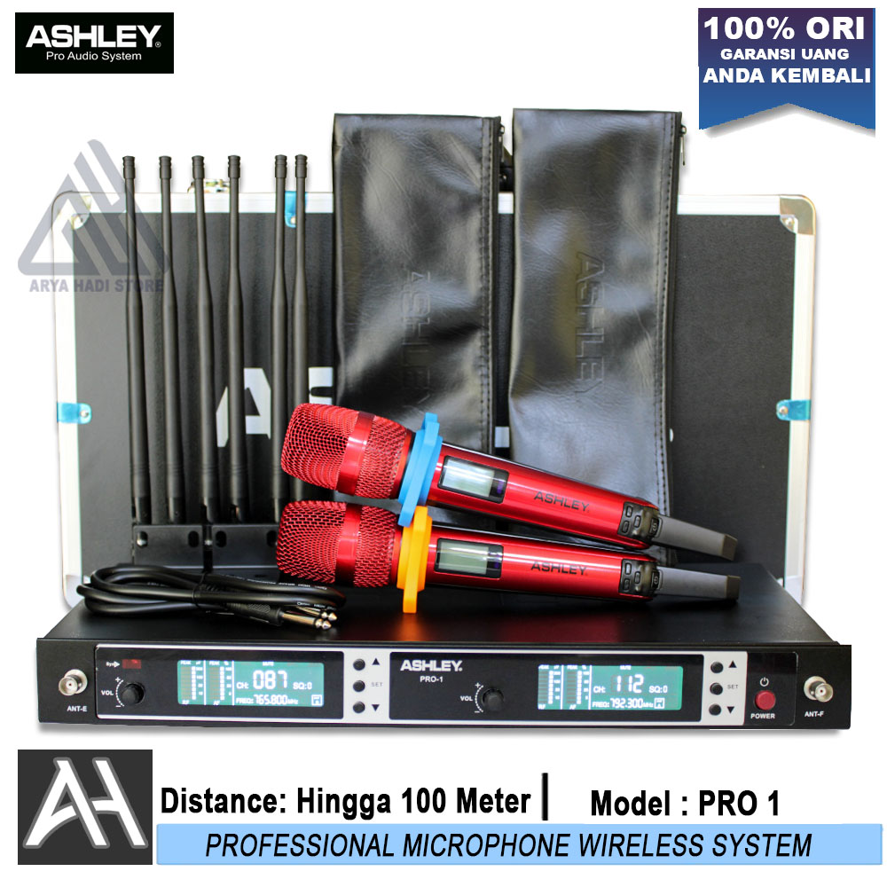 MIC WIRELESS ASHLEY PRO-1/ PRO1/PRO 1 MIC WERLESS VOCAL SET 2 HANDHELD ...
