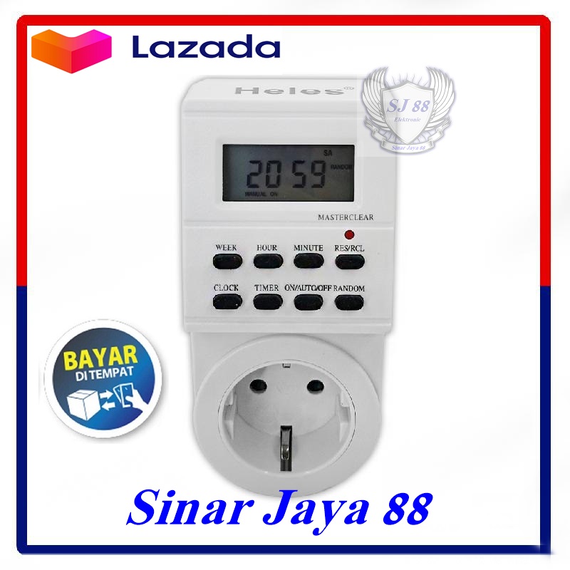 HELES Timer Listrik 24 Jam Digital / Stop Kontak Timer / Colokan Timer ...