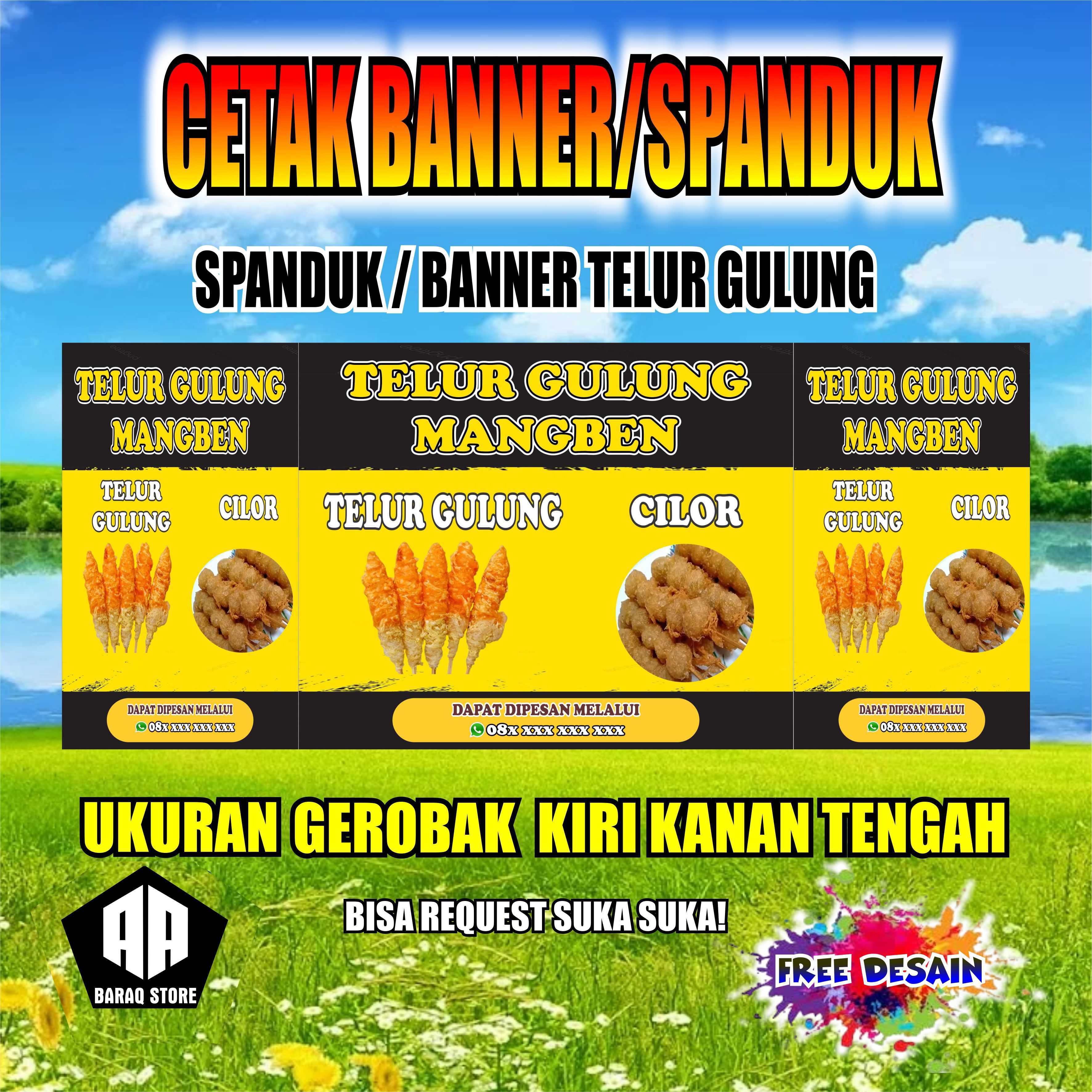 Cetak Banner Cetak Spanduk Telor Gulung Satu Paket Untuk Gerobak BISA ...