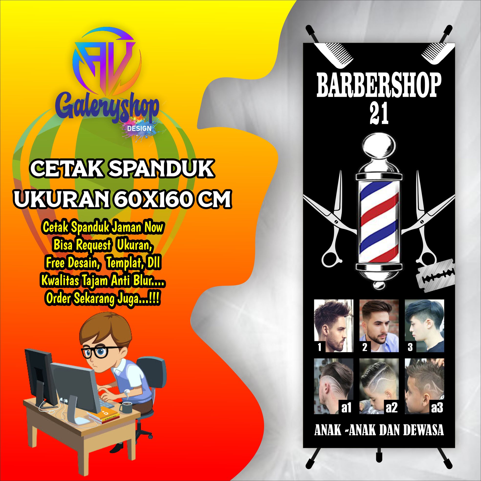 mmt, spanduk, banner, barbershop, pangkas rambut, dll ukuran 60x160 cm ...