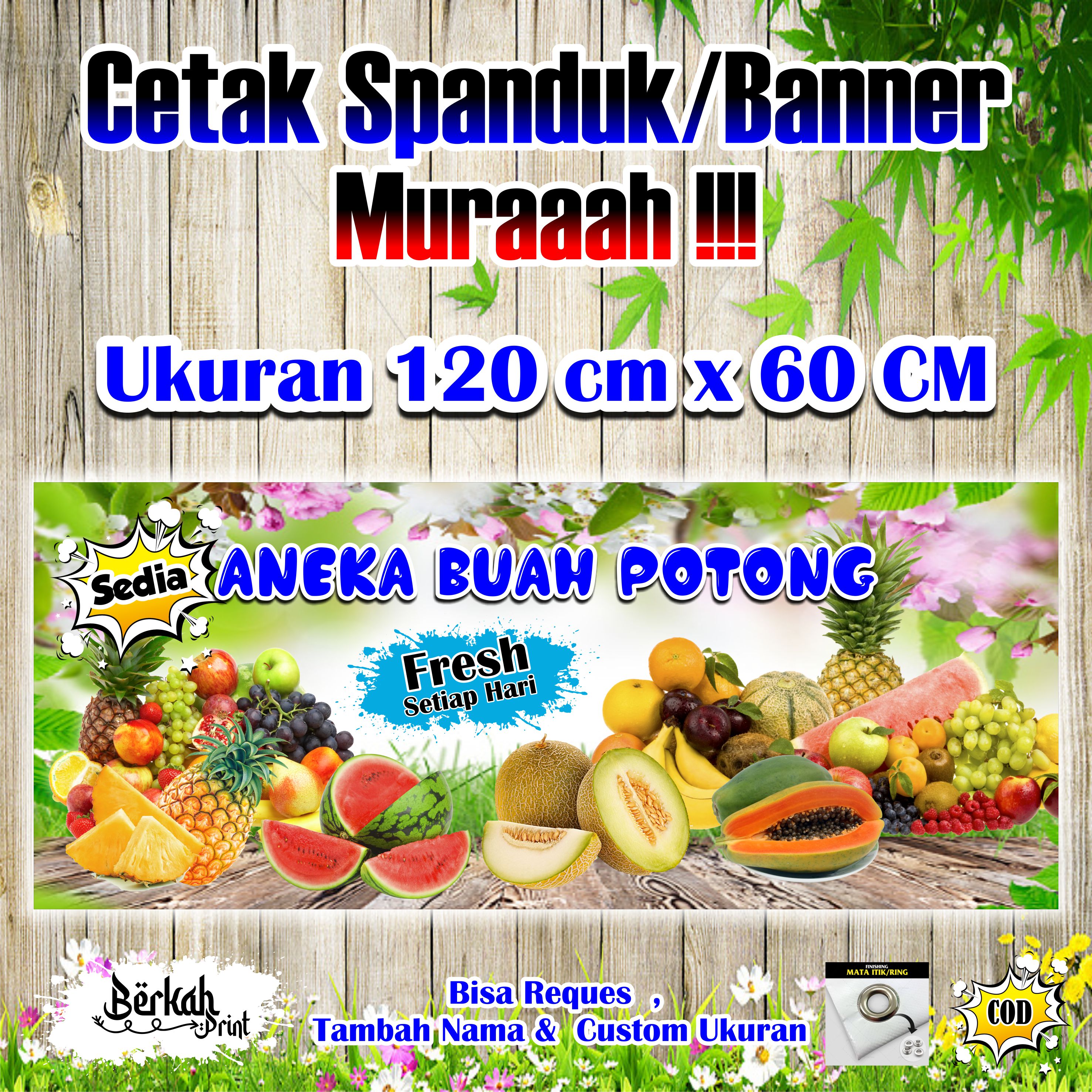 Spanduk Banner Aneka Buah Potong Ukuran 120 cm x 60 cm | Lazada Indonesia
