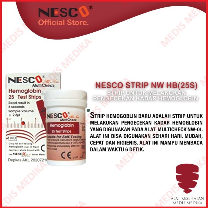 Nesco Hemoglobin Test Strip Hemo Cek Tes Ukur HB Isi 25 Stick Refill ...
