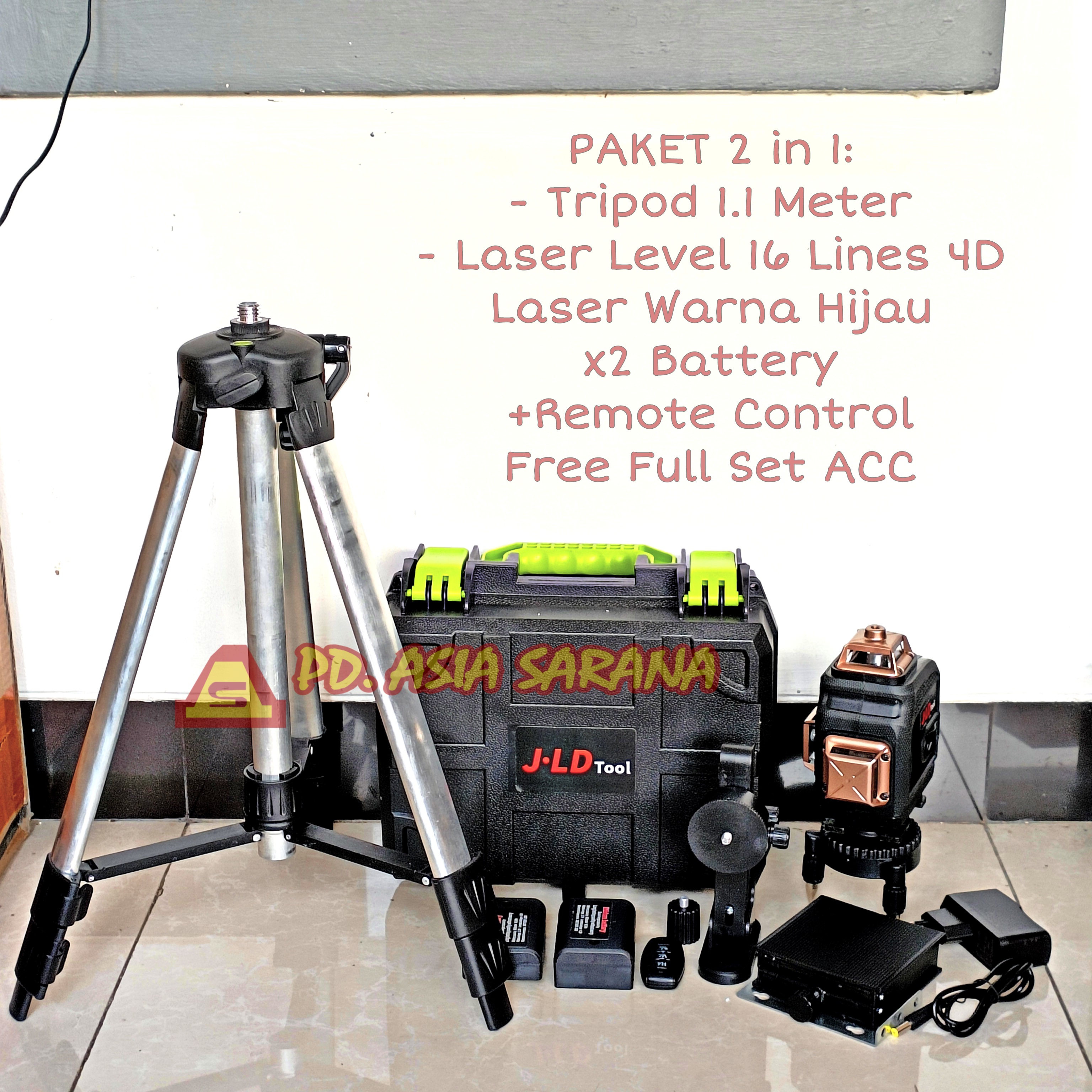 Cross Line Laser Level 16 Lines 4D JLD Tripod Waterpass Meteran Remote ...