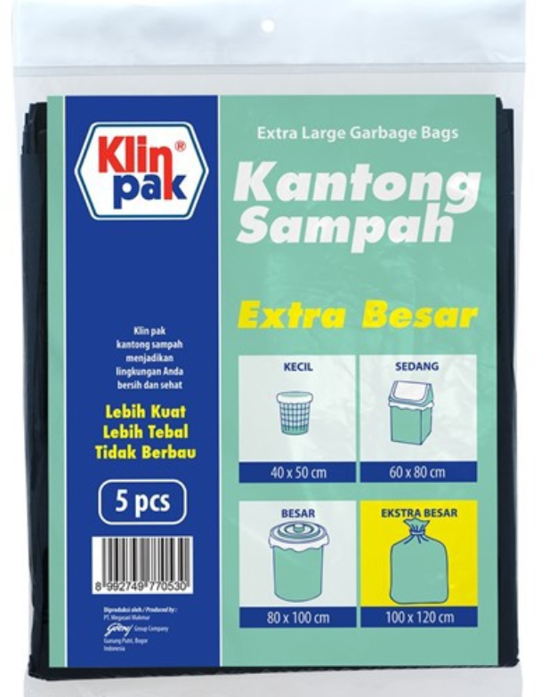 Klinpak Klin Pak Kantong Sampah Plastik Hitam Extra Besar 100CM x 120CM ...