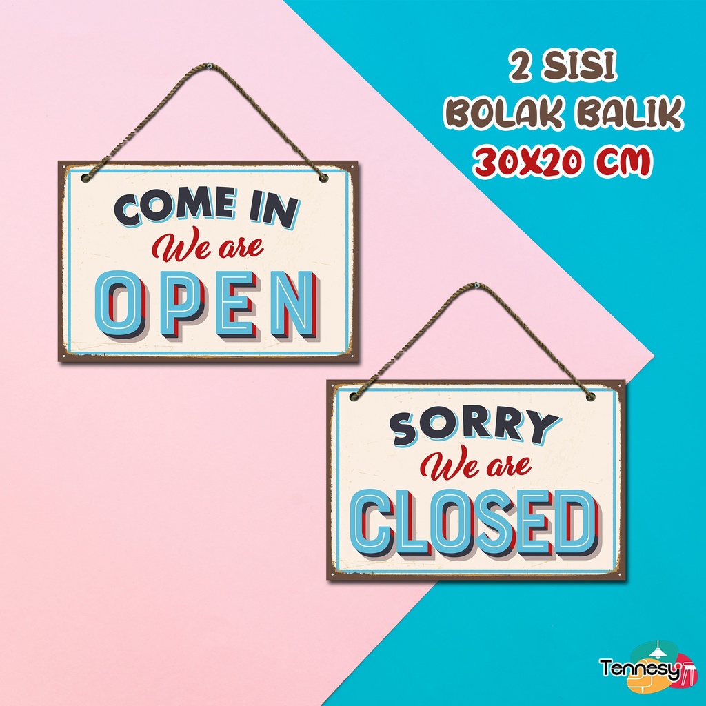 PAJANGAN SIGN OPEN CLOSE TOKO 30x20CM HIASAN DINDING GANTUNG WALL DECOR ...