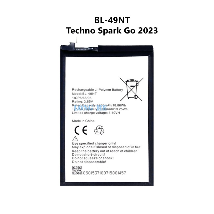 BATRE BATERAI BATTERY BL-49NT ORIGINAL TECNO SPARK GO 2023 | Lazada ...